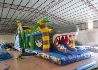 China White Shark Inflatable Obstacle Courses Silk Printing 14 X 4m With Palm Trees for sale