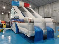 China Customized Backyard Inflatable Slide Police Patrol Wagon Carton Inflatable Double Dry Slides For Kids for sale