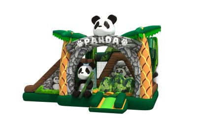 China Lovely inflatable panda themed combo with double slide beside the bouncer inflatable pande cartoon in combo for sale