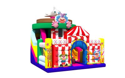 China Colourful Inflatable Circus Clown Dolphin PVC Dry Slide With Safety Fence Around for sale