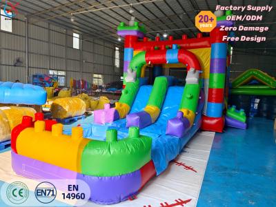China New Design Lego Block Colorful Inflatable Bounce House Dry Water Slide for sale