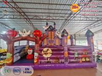 China Commercial Happy Halloween Pumpkin Big Inflatable Bounce House Slide Fun City for sale