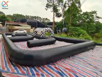 China Commercial Inflatable Black Go-Kart Race Track with Checkered Arch for Events for sale