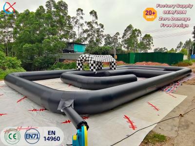 China Commercial Inflatable Black Go-Kart Race Track with Checkered Arch for Events for sale