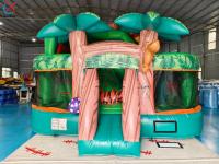 China PVC Jungle Adventure Inflatable Bounce House With Slide Rainforest Monkey Palm Tree Design Kids Party for sale