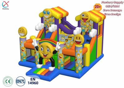 China Custom Emoji Rainbow Inflatable Bounce House Double Slide Kids Jumping Castle Combo For Party for sale