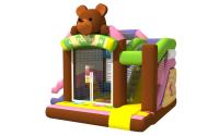 China Multi - Play Cute Inflatable Jump House Combo Brown Bear Double Slide for sale