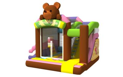 China Multi - Play Cute Inflatable Jump House Combo Brown Bear Double Slide for sale