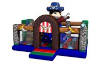 China Pirate Themed Kids Inflatable Bounce House Full Printing With Climbing Wall On Middle for sale