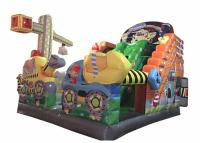 China Classic inflatable construction site dry slide digital printing inflatable building site slide with fence for sale
