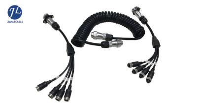 China Trailer 7 Pin Sprial Rear View Camera Cable To 4 Cameras Male To Female for sale