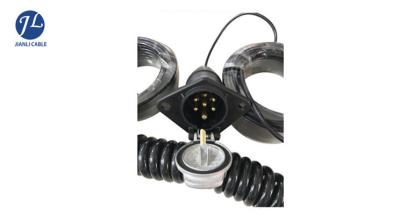 China 7 Pin To 4 Way Curly Trailer Extension Cable , Rear View Camera Cable Weatherproof for sale