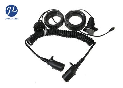 China PU Jacket 7 Pin Coiled Power Cable , Truck Trailer Extension Cable With Plastic Plug for sale