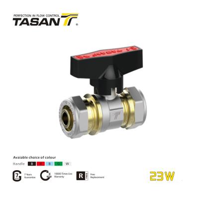 China Multilayer Pipe T Handle Brass Ball Valve Nickel Plated 232 Psi 23W for sale