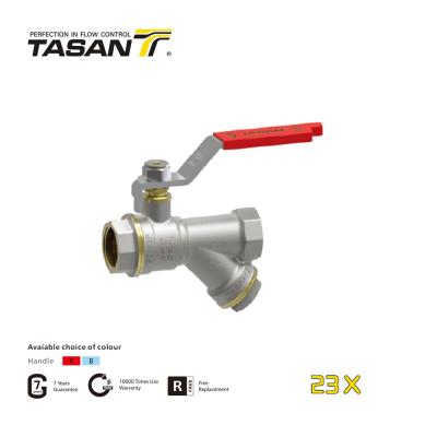 China 16bar 232Psi Brass Three Way Ball Valve With Strainer 1/2''~1'' 23X for sale
