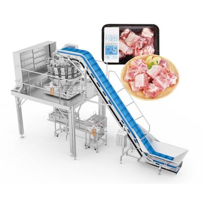 China Precise and Efficient Automatic Weighing and Box Packaging System for Ribeye Steaks Screw Multihead Weigher for sale