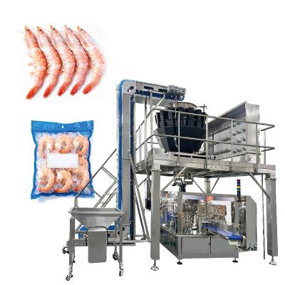 China Food Grade Automatic Vacuum Frozen Food Pouch Packing Machine Shrimp Squid Rings Bag Multihead Weigher Filling Packing Machine for sale