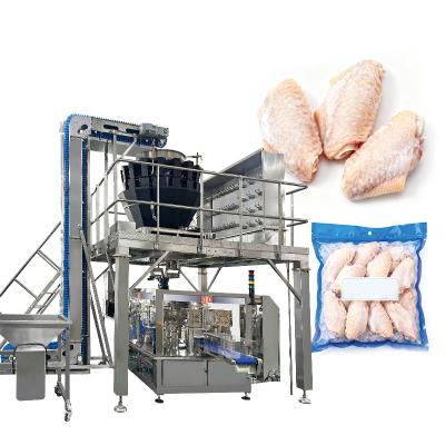 China Food Grade Automatic Vacuum Frozen Food Pouch Packing Machine Shrimp Squid Rings Bag Multihead Weigher Filling Packing Machine for sale