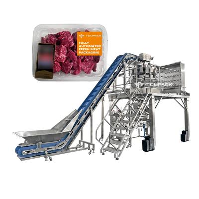 China Ready Meal Packaging Machine Screw Weigher Tray Packaging Line With Screw Feeding Multihead Weigher for sale