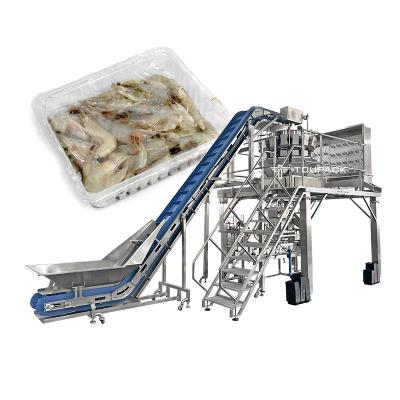 China Automatic Tray Packaging Line With Multihead Weigher For Meat Products Fresh Shrimp for sale