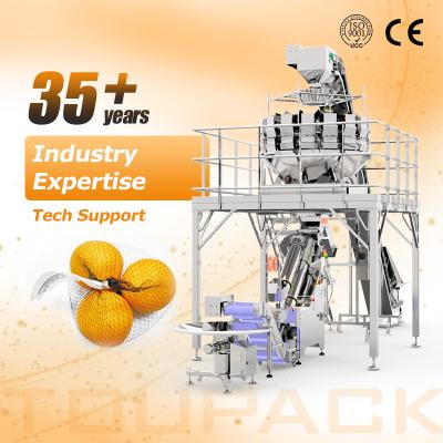 China Fully Automatic Mesh Bag Packing Line For Fruits & Vegetables Net Bag Filling Clipping Machine With Mtulihead Weigher for sale