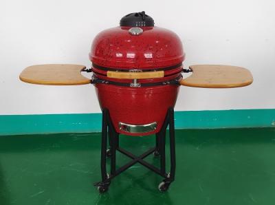 China 22 Inch Ceramic Kamado Grill with Nylon Wheels Bamboo Handle 57kg for sale