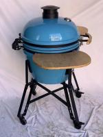 China 22 Inch Ceramic Kamado Grill Blue Smooth Surface Charcoal BBQ with Bamboo Handle for sale