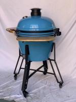 China 22 Inch Ceramic Kamado Grill Blue Smooth Surface Charcoal BBQ with Bamboo Handle for sale