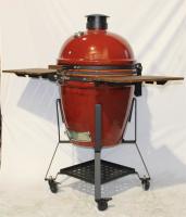 China 21.5 Inch Ceramic Kamado Grill 150x78x135cm with Aluminum Alloy Top Cap and Nylon Wheels for sale