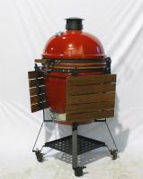 China 21.5 Inch Ceramic Kamado Grill 150x78x135cm with Aluminum Alloy Top Cap and Nylon Wheels for sale