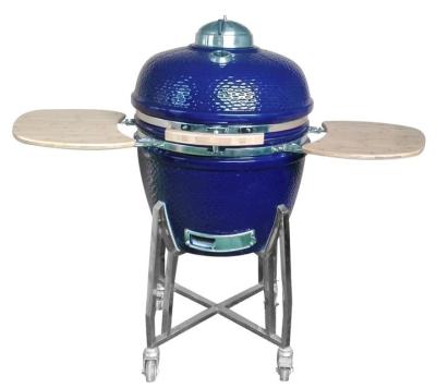 China 61cm Blue Charcoal 24 Inch Kamado Grill with Bamboo Shelves and Handle for sale