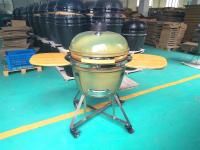 China 24 Inch Ceramic Kamado Grill with Iron Top Cap and Nylon Wheels for BBQ and Pizza Oven for sale