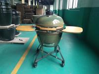 China 24 Inch Ceramic Kamado Grill with Iron Top Cap and Nylon Wheels for BBQ and Pizza Oven for sale