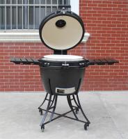 China 61cm Ceramic Black 24 Inch Kamado Grill with Bamboo Shelves and Handle for sale