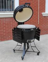 China 61cm Ceramic Black 24 Inch Kamado Grill with Bamboo Shelves and Handle for sale