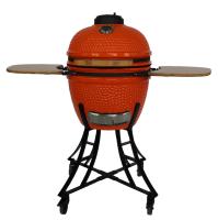 China 18 Inch Red Glazed Ceramic Kamado Grill 57kg Charcoal BBQ with Stainless Steel Accessories for sale