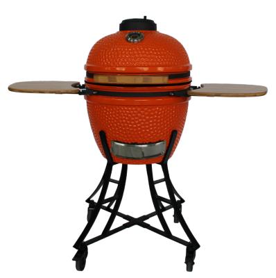 China 18 Inch Red Glazed Ceramic Kamado Grill 57kg Charcoal BBQ with Stainless Steel Accessories for sale
