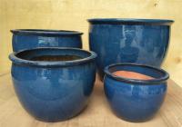 China Glazed Ceramic Outdoor Plant Pots Set of 4 35cm Green Garden Flower Planter for sale