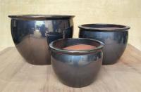 China Glazed Ceramic Outdoor Plant Pots Set of 4 35cm Green Garden Flower Planter for sale