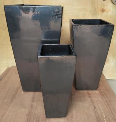 China Glazed Ceramic Garden Planter Pot 24x24x52cm Round Outdoor Flower Pot for sale