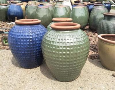 China Glazed Ceramic Outdoor Plant Pot 62x78cm Rustic Blue Flower Garden Planter for sale