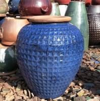 China Glazed Ceramic Outdoor Plant Pot 62x78cm Rustic Blue Flower Garden Planter for sale