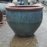 China Ceramic 32cmx27cm Green Rustic Outdoor Plant Pots for sale