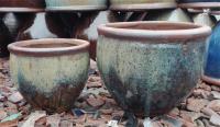 China Ceramic 32cmx27cm Green Rustic Outdoor Plant Pots for sale