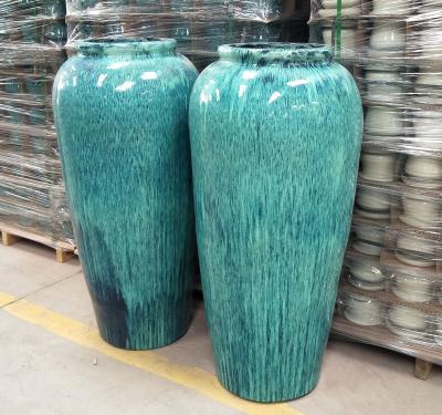 China 44x88cm Green Glazed Ceramic Outdoor Planter Pot for Garden Decoration for sale