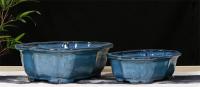 China Glazed Bonsai 30x23x10cm Blue Ceramic Indoor Plant Pots for sale