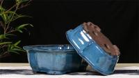 China Glazed Bonsai 30x23x10cm Blue Ceramic Indoor Plant Pots for sale