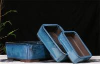 China Blue 30.3cmx21.6cmx10.5cm Ceramic Glazed Bonsai Pots for sale
