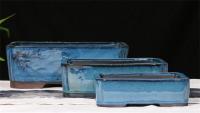 China Blue 30.3cmx21.6cmx10.5cm Ceramic Glazed Bonsai Pots for sale