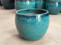 China Round Glazed Flower Green Plant Blue Ceramic Outdoor Pot for sale